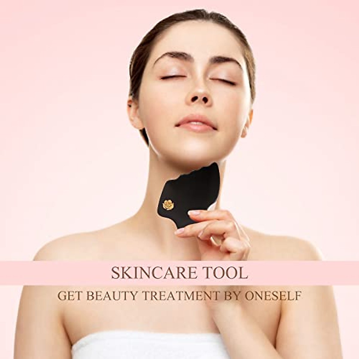 Contrybox Gua Sha Facial Tools, Natural Bian Stone Guasha Tool for Face & Puffiness Reducing, Gua Sha Stone Facial & Body Massage, Premium Face Stone Gua Sha Tools for Women Skincare, Black