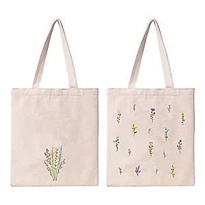 Kazova Floral Cotton Canvas Tote Bag Minimalist Bouquet Aesthetic Tote Bag Reusable Canvas Shopping Wildflower Botanical Flower Tote Bag gift for her