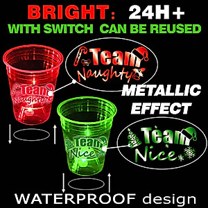 mishunyus 24 Pcs Christmas Party Cups,Glowing Christmas Team Naughty or Nice Party Cups Decoration Cups for Christmas Party Cups Party Supplies(Red & Green)