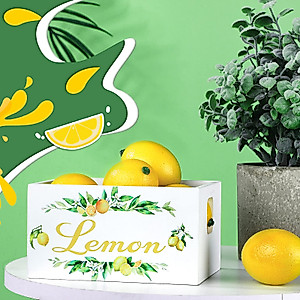 Lemon Mini Crate Summer Tiered Tray Decor with 8 Faux Lemons Farmhouse Strawberry Watermelon Tiered Tray Decoration with Faux Fruits Summertime Wood Crate for Fruit Party Decor (Lemon)