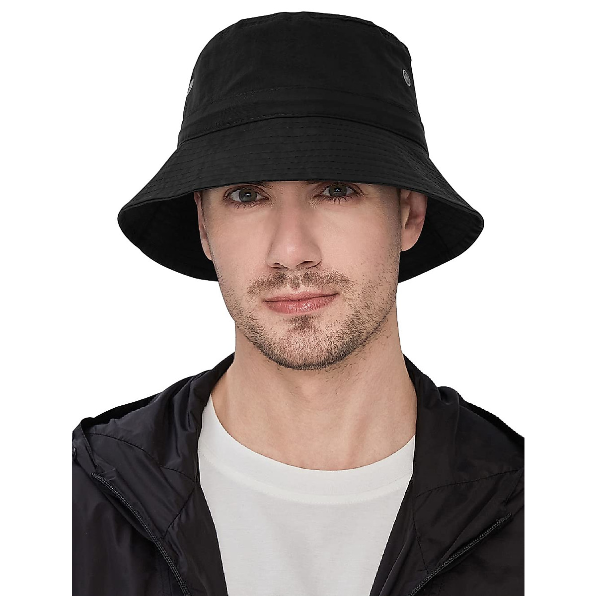 DOCILA Black Bucket Hat for Men Women with Vent Holes Waterproof Fishing Camping Cycling Sun Hat Packable Outdoor Fast-drying Strings Fisherman Cap