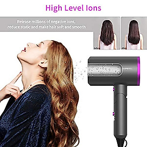 Hair Dryer, slopehill (Safety Upgraded) 1800W Professional Ionic Hairdryer for Hair Care, Powerful Hot/Cool Wind Blow Dryer, 3 Magnetic Attachments, ETL, UL and ALCI Safety Plug (Dark Grey)