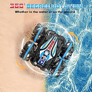 FUUY Amphibious RC Car for Kids Pool Toys for Boys 4-6, 2.4 GHz Remote Control Boat Waterproof RC Monster Truck Stunt Car 4WD Vehicle RC Boat Boys Girls Birthdays Gifts All Terrain Water Beach Toys