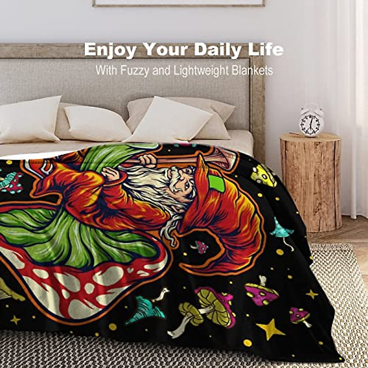 Magic Mushroom Blanket Gifts, 60"*80" Flannel Throw Blanket, Soft Warm Fuzzy Fluffy Plush Blankets for Women Men, for Sofa Couch Bed Travel Room Decor