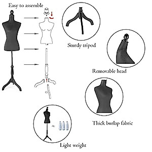 Mannequins Body Female Sewing Mannequin, 52-64 Inch Adjustable Mannequin Dress Forms for Sewing,Mannequin Torso Jewelry Display Wood Tripod Stand Clothing Forms,Black
