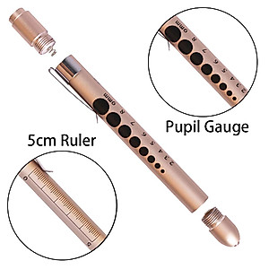 Aokin Pen Light with Pupil Gauge, Reusable LED Penlight Medical for Doctor Nurse Diagnostic etc, White Light, Gold and Black