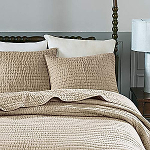 MADISON PARK SIGNATURE Serene King Size Quilt Bedding Set - Linen, Quilted – 3 Piece Bedding Quilt Coverlets – 100% Cotton Voile Bed Quilts Quilted Coverlet