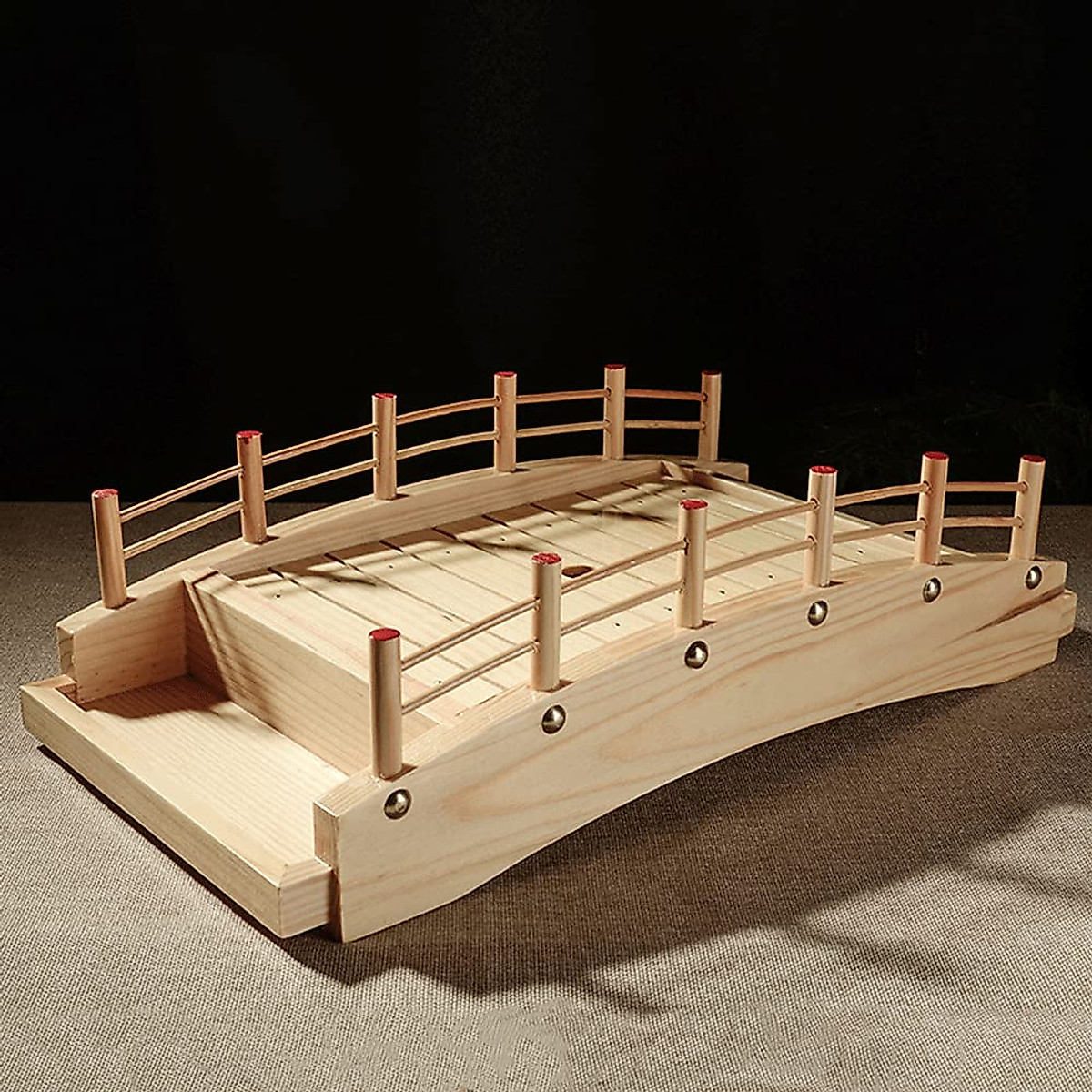 WINIAER Wooden Arch Bridge Sushi Boat Serving Tray, Sushi Bridge Serving Plate Sushi Tray Serving Boat Plate Food Platter for Restaurant or Home (38 x 19 x 13cm / 14.9 x 7.4 x 5.1inch)