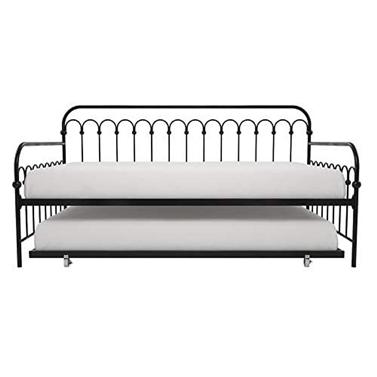 Novogratz Bright Pop Twin Metal Daybed and Trundle, Stylish & Multifunctional, Built-in Casters, Black