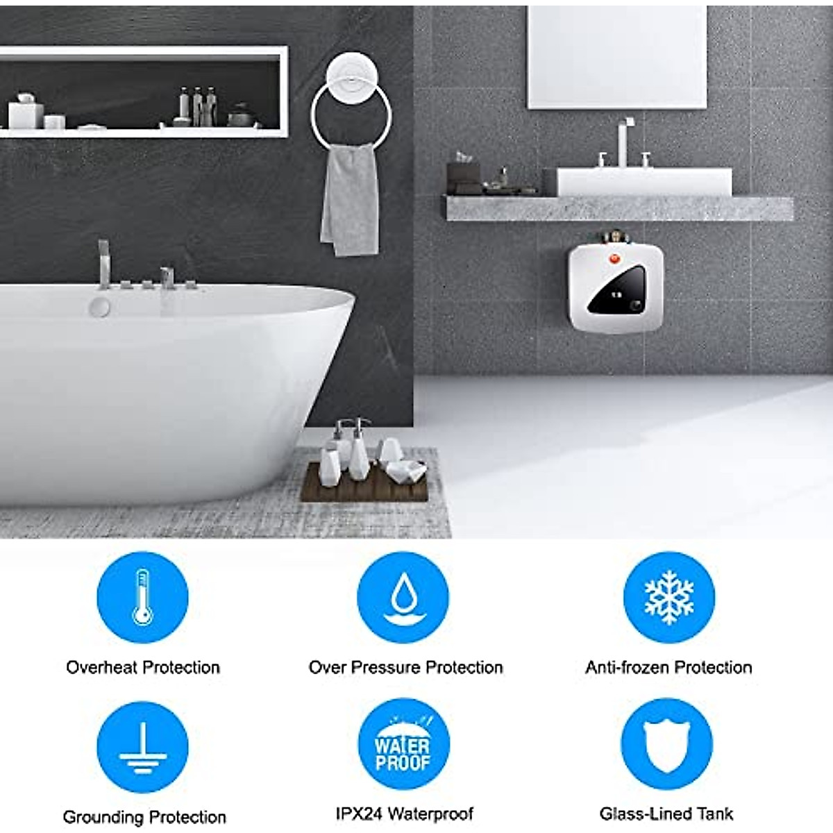 FVSTR Electric Mini-Tank Water Heater, 2.5-Gallon Point of Use for Instant Hot Water, 1440W, 120V - Shelf, Under Sink, Wall or Floor Mounted, Etank Series