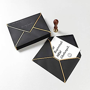 50 Pack A7 Envelopes 5 x 7 Card Envelopes Self-Adhesive V Flap Envelopes with Gold Border for Office, Wedding Gift Cards, Invitations, Graduation, Baby Shower, Parties (Black)
