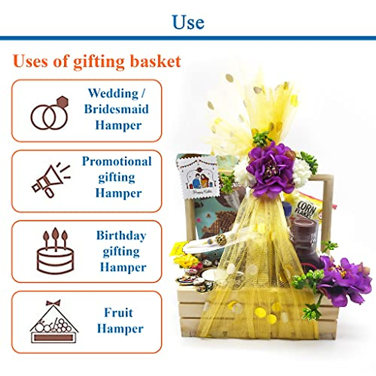 Hathkaam Empty Wooden Tray Basket, Gift Basket Kit for Diwali Celebration, Christmas, Birthday Party with Handle for Flower Fruits Empty Storage Basket for Organizing Portable Handmade Eco-Friendly