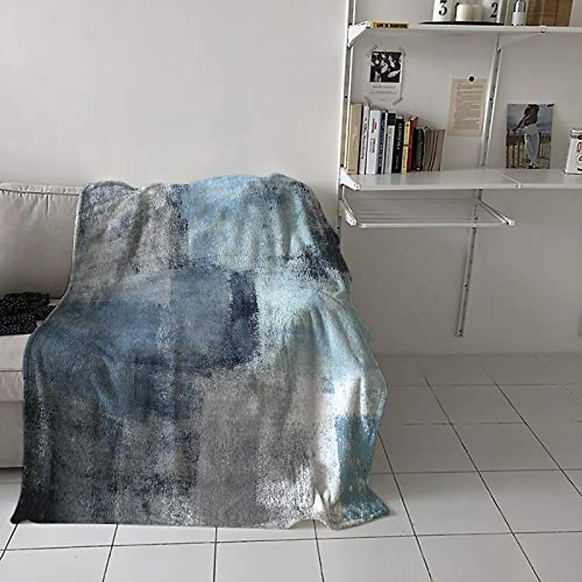 NICECOME Flannel Fleece Throw Blanket Oil Painting Style Abstract Grey and Blue Ultra Soft Warm Large Throw Blanket for Bed/Couch/Sofa/Traveling All Season Decorative Throw 50" x 60"