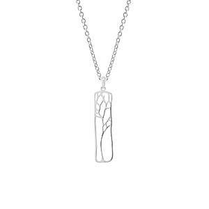 Boma Jewelry Sterling Silver Rectangle Tree Silhouette Pendant Necklace, 20 Inches