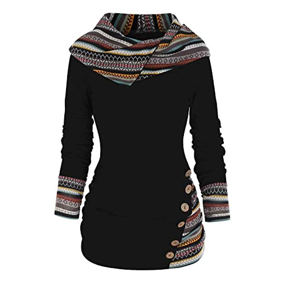 ZAFUL Women's Hoodies Long Sleeve Cowl Neck Button Hooded Shirts Knit Tops 2024 Fall Outfits Casual Boho Pullover Sweatshirt Black
