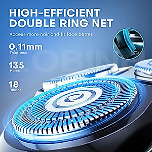 Men's Electric Shaver - LOBINH 3D Rechargeable Waterproof IPX7 Wet & Dry Shaving Electric Razor Rotary Shaver for Men with Pop-up Sideburn Trimmer,1 Hour Fast Charging, LCD Power Indicator - PA188