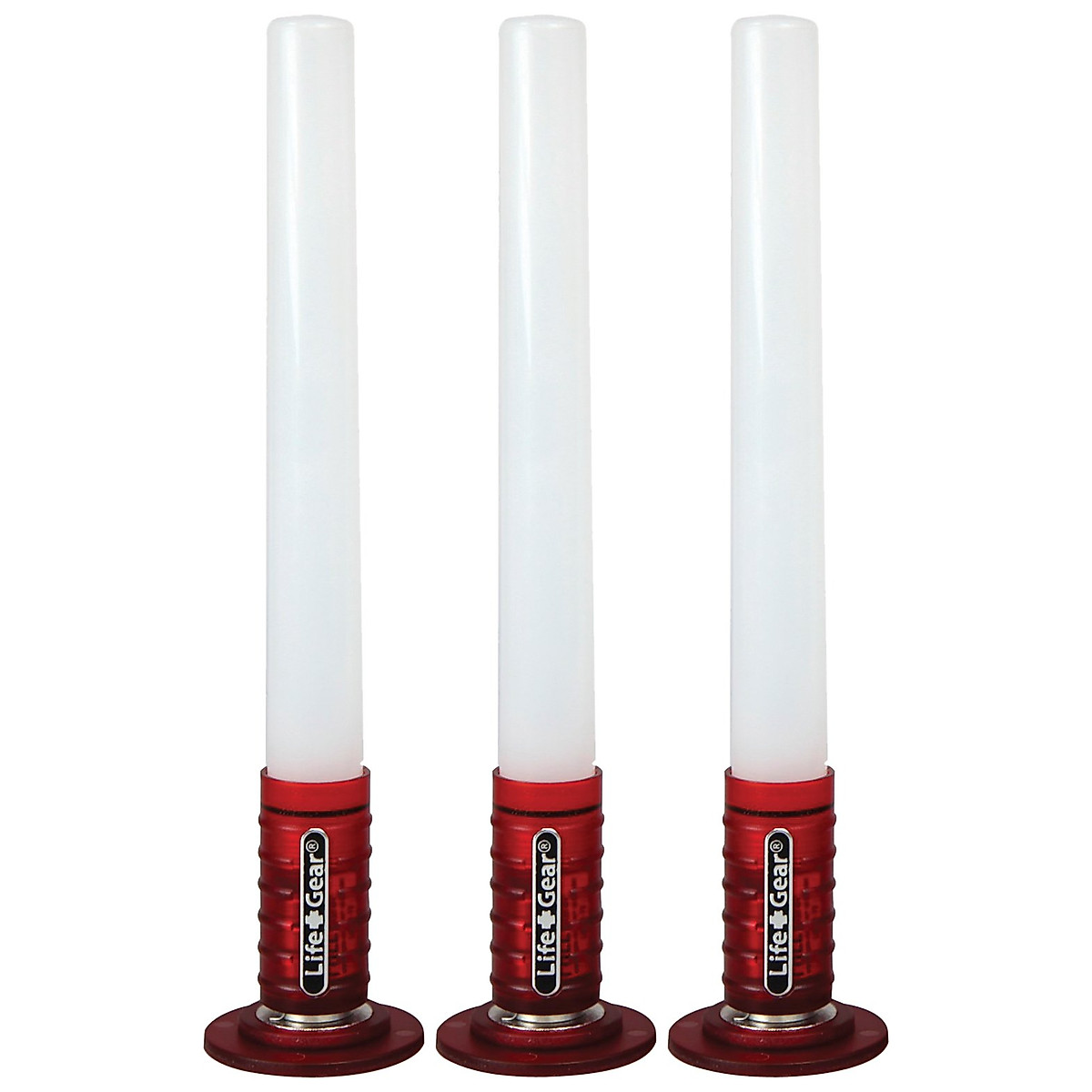 Life Gear - WM11-10446-RED LED Emergency Road Flares 3-Pack, Reusable Safety Glow Stick with Flasher & Magnetic Bases - Batteries Included Red