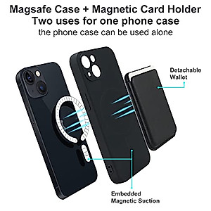 Tnarru iPhone 13 Case with Card Holder [Support Wireless Charging] Soft Liquid Silicon Case with Magsafe Full Camera Protective iPhone 13 Wallet Case Black