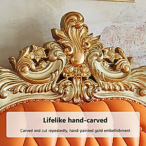 DEKIST Solid Wood Leather Sofa, European-Style Villa Living Room Luxury Leather Sofa, Mansion Solid Wood Furniture Suitable for Villa Living Room with Pillows