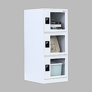 MECOLOR Vertical Single Tier Small Locker with Padlock latche Plastic Door 2 or 3 Compartment Storage for Employee,Home,Office,School,Kids (Full White, G3V)