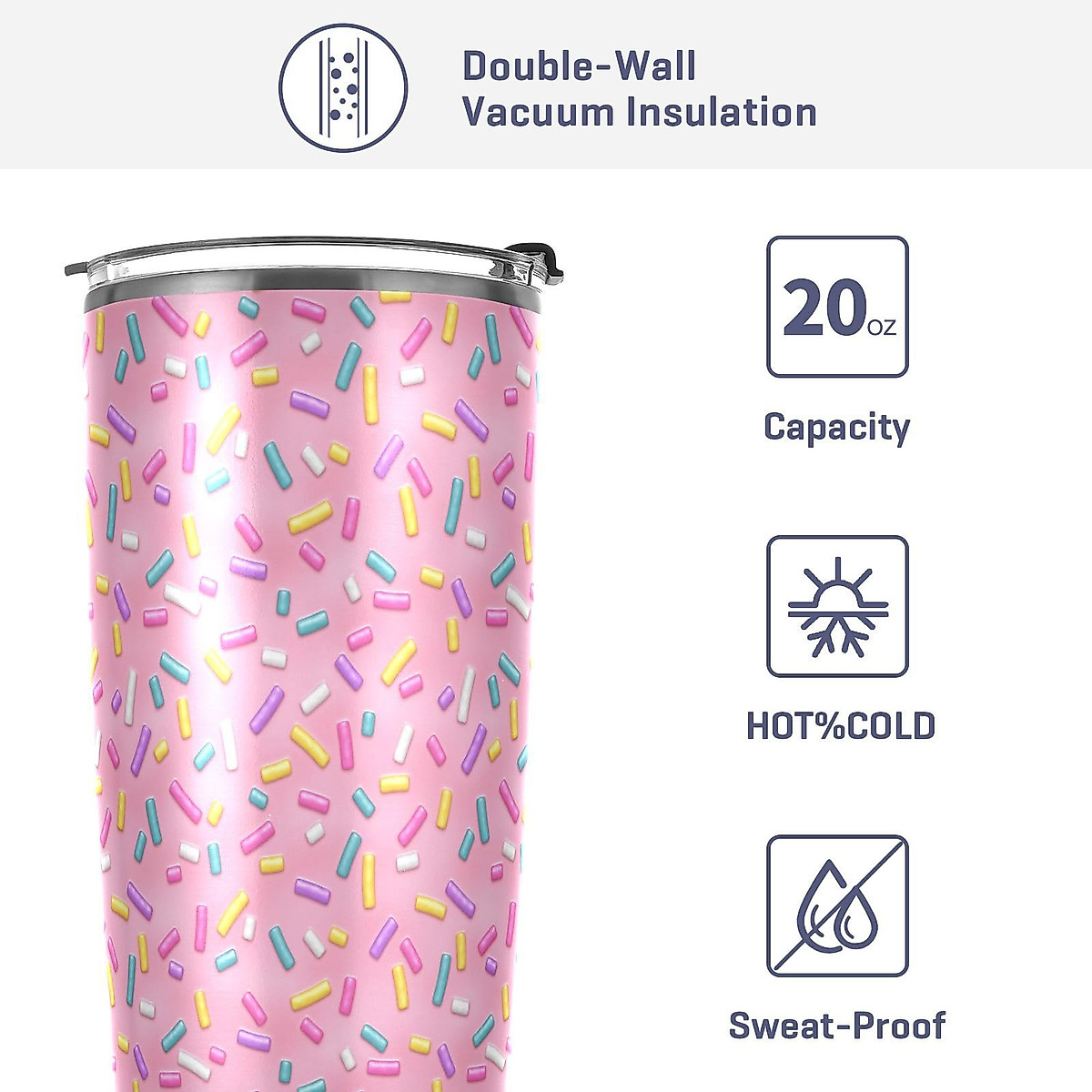 innewgogo Pink Donut Glaze 20 oz Stainless Steel Vacuum Insulated Tumbler for Women Men Reusable Water Bottle with Leak-proof Lid & Straw Thermal Cup for Home Office School Gym Water Iced Tea Coffee