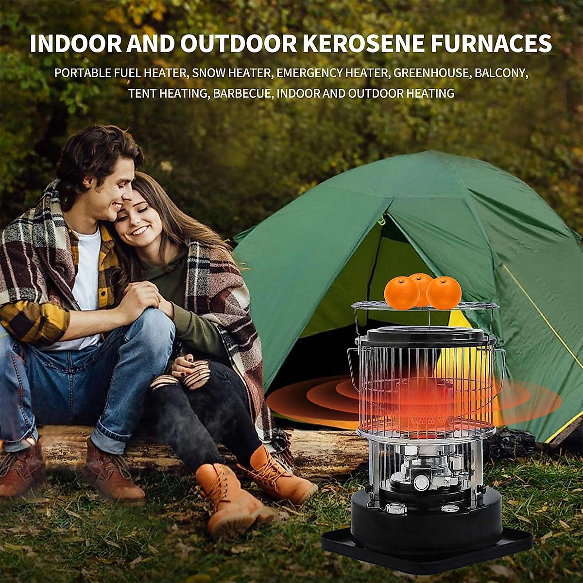 Kerosene Heater 11000 BTU, Kerosene Heaters for Indoor Use, with Auto Tip Over Shut Off, Portable Kerosene Stove, Camp Tent Heater for Cooking, Ice Fishing, Survival Emergency, Black