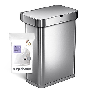 simplehuman Code Q 60 Count, Genuine Custom Fit Liners, Drawstring Trash Bags in Dispenser Packs, 50-65 Liter / 13.2-17.2 Gallon, White