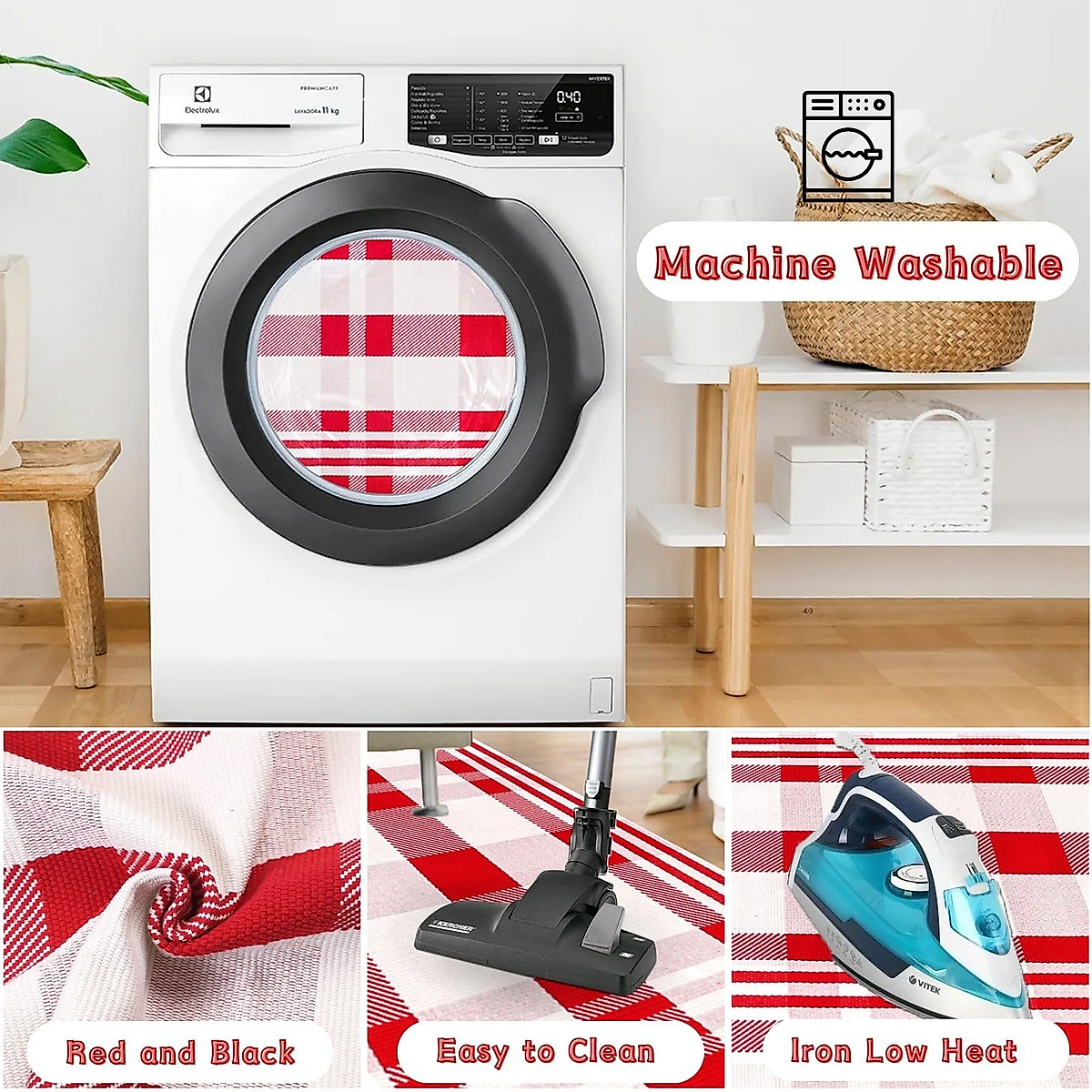 Fallovea Christmas Rugs Red and White Plaid, 4'x6' Area Rug Outdoor Indoor Front Porch Doormat Cotton Hand-Woven Layered Door Mats for Entryway Patio Entryway Laundry Bedroom Living Room