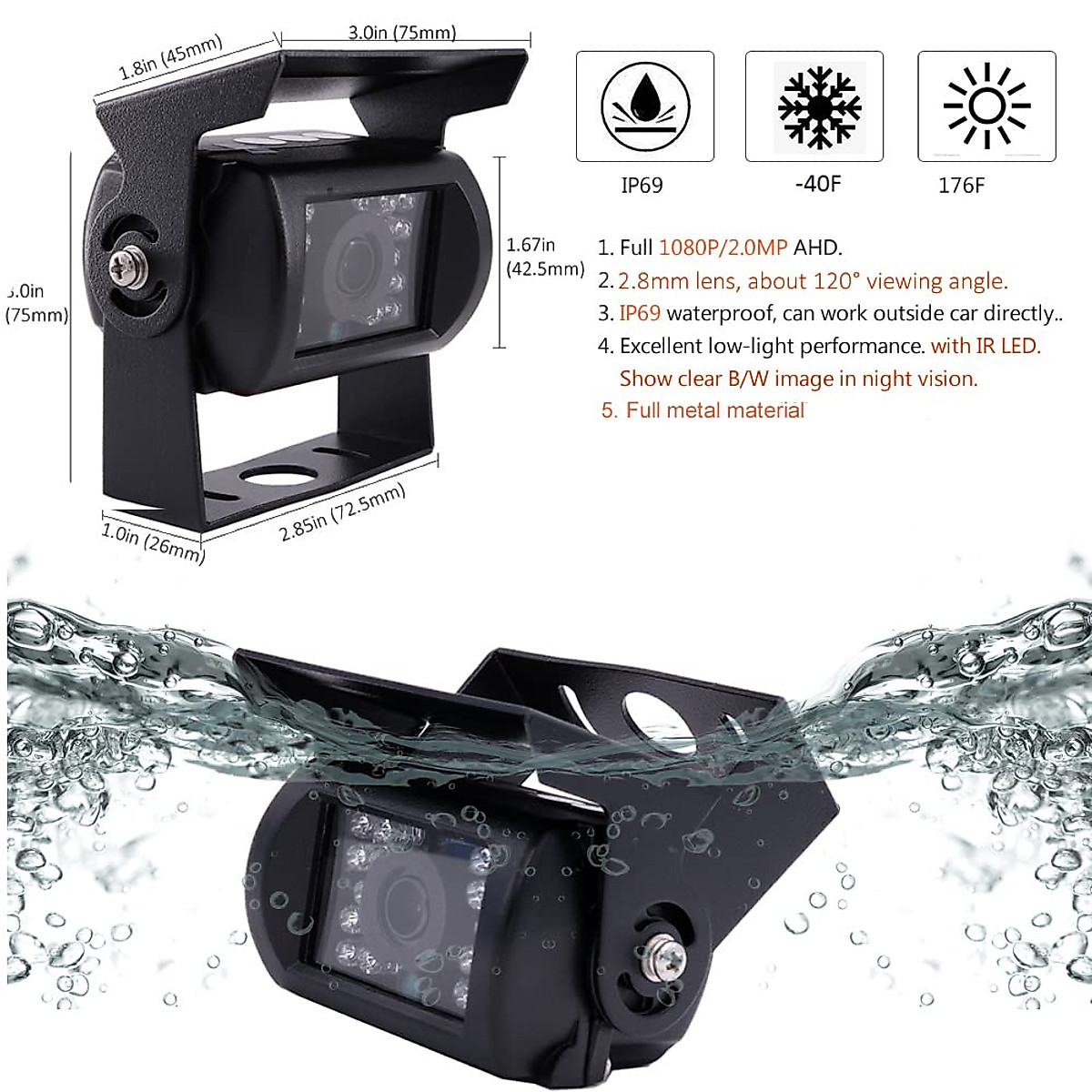 JOINLGO 4 Channel 256GB 1080P AHD HD Mobile Vehicle Car DVR Black Box Video Recorder Kit with 4pcs Waterproof Side Rear View Backup Night Vision Metal IR 2.0MP Car Camera 7" HD Car Monitor