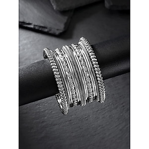 Aheli Oxidized Bohemian Bangles Set Indian Traditional Antique Multiple Textured Bracelet Chudha for Women Girls Ethnic Stylish Party Wedding Wear Jewelry