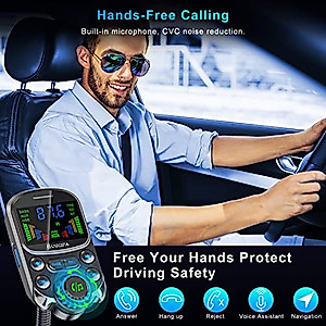 BANIGIPA Upgraded 5.3 Bluetooth FM Transmitter for Car, Hands-Free Wireless Car Stereo Adapter w/ 1.5" Color LCD, 30W USB C PD QC3.0 Fast Charger, 4 Music Play Modes, HiFi BASS&TRE, U Disk/TF/AUX