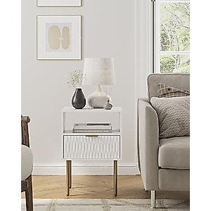 Aienvey Night Stand, Modern Bedside Table with Storage Drawer, Small Side Table with Open Wood Shelf, Bedside Furniture, Nightstand, End Table for Bedroom, Living Room, White