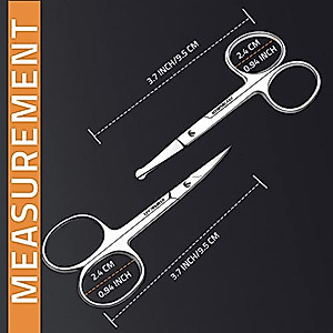 Utopia Care Eyebrow Scissors, Small Scissors for Men and Women - Curved and Rounded Nose Hair Scissors for Grooming Mustache, Beard, Eyelashes, Ear Hair Trimming- Professional Stainless Steel - Silver
