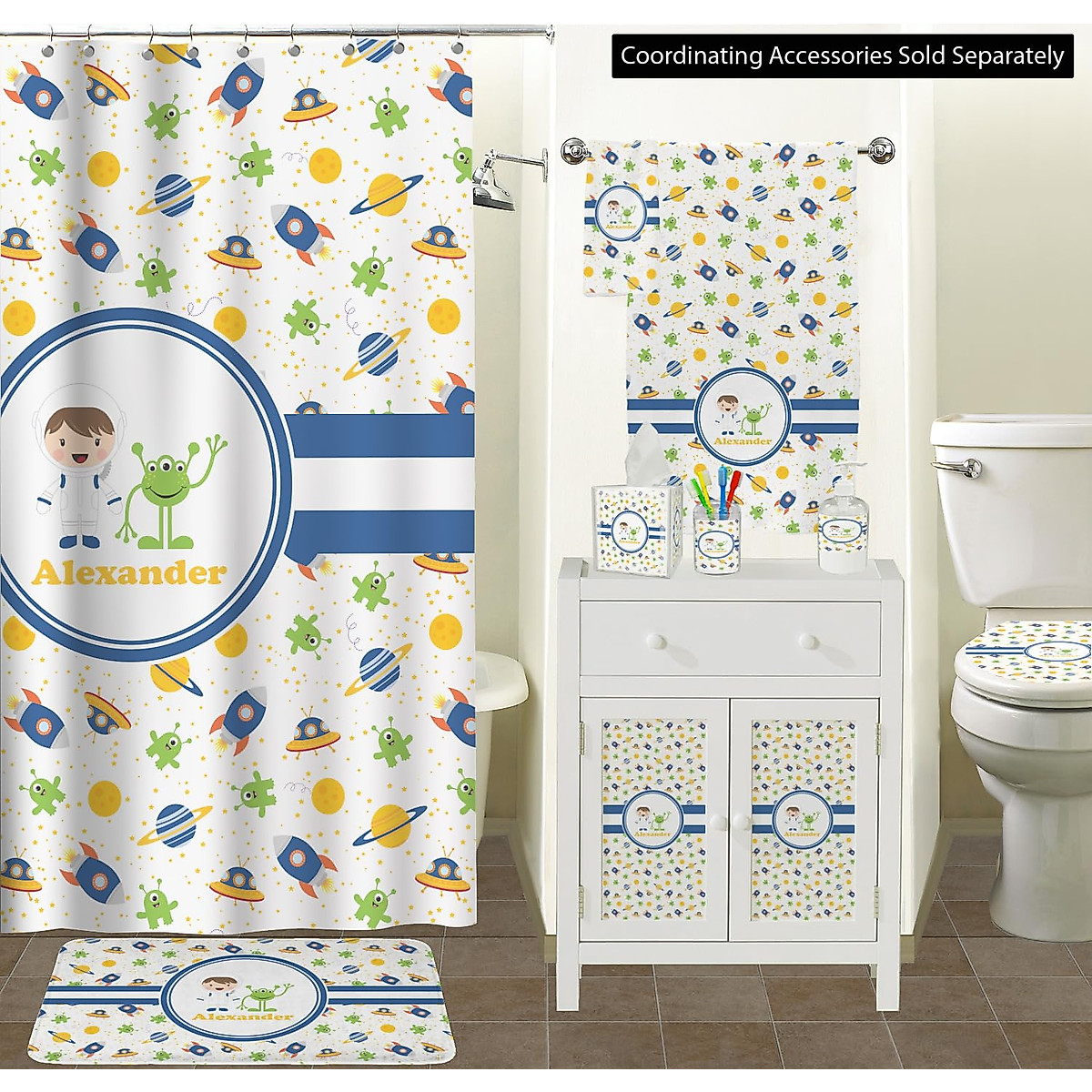 RNK Shops Personalized Boy's Space Themed Waste Basket - Single Sided (Black)