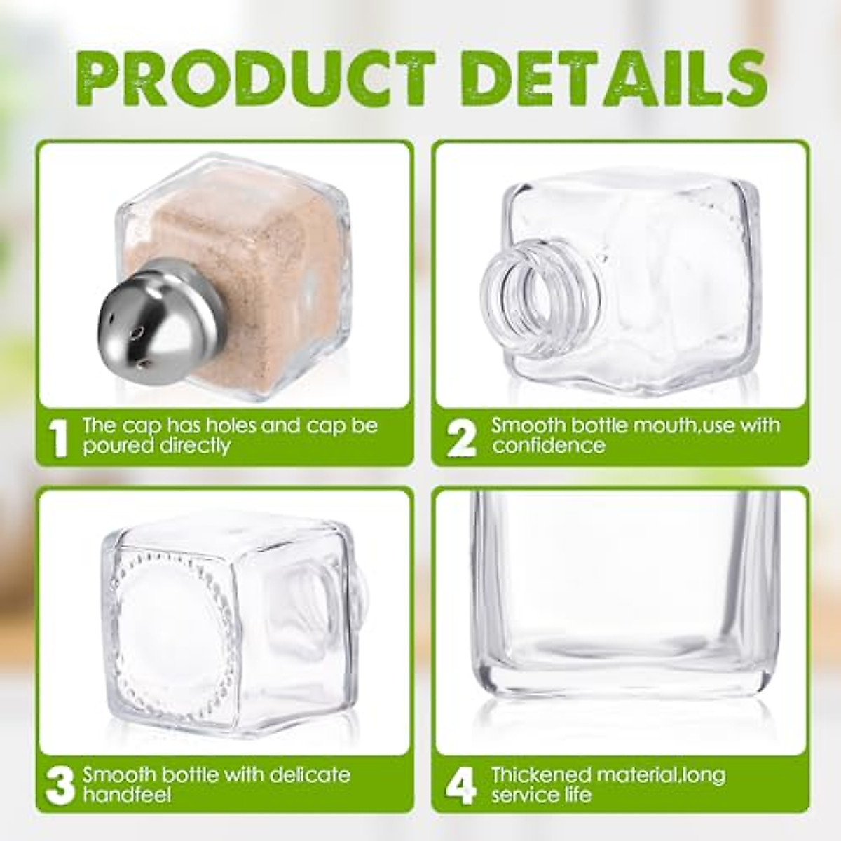 Maxcheck 150 Pcs Salt Pepper Shakers 0.5 oz Glass Spices Shaker with Sliver Tone Tops Clear Baking Soda Shaker Glass Spice Bottle for Wedding Party Restaurant Kitchen Travel Home (Cube)