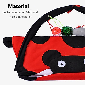 HAICHEN TEC Ferret Play Mat - Foldable Fleece Activity Center with Hang Toys Balls Mice Small Animal Interactive Mat Tent Toy for Exercise Napping (Ladybug)