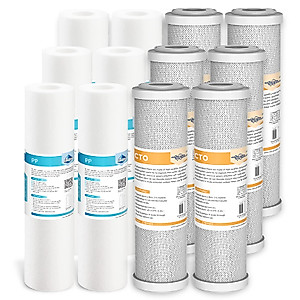 5 Micron Polypropylene & 5 Micron CTO Carbon Block Water Filter 10"x2.5", Whole House Water Filters Universal Replacement Filter Cartridge by Membrane Solutions