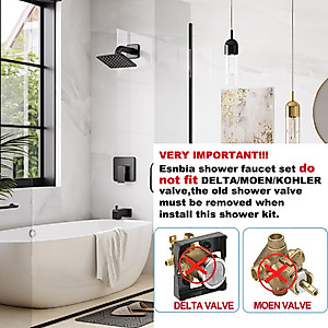 Esnbia Shower Faucet Set, Shower Head and Handle Set with 6-Inch Rain Shower Head and Tub Spout, All Metal Single-Handle Bathtub Shower Faucet Trim Kit (Shower Valve Include), Matte Black