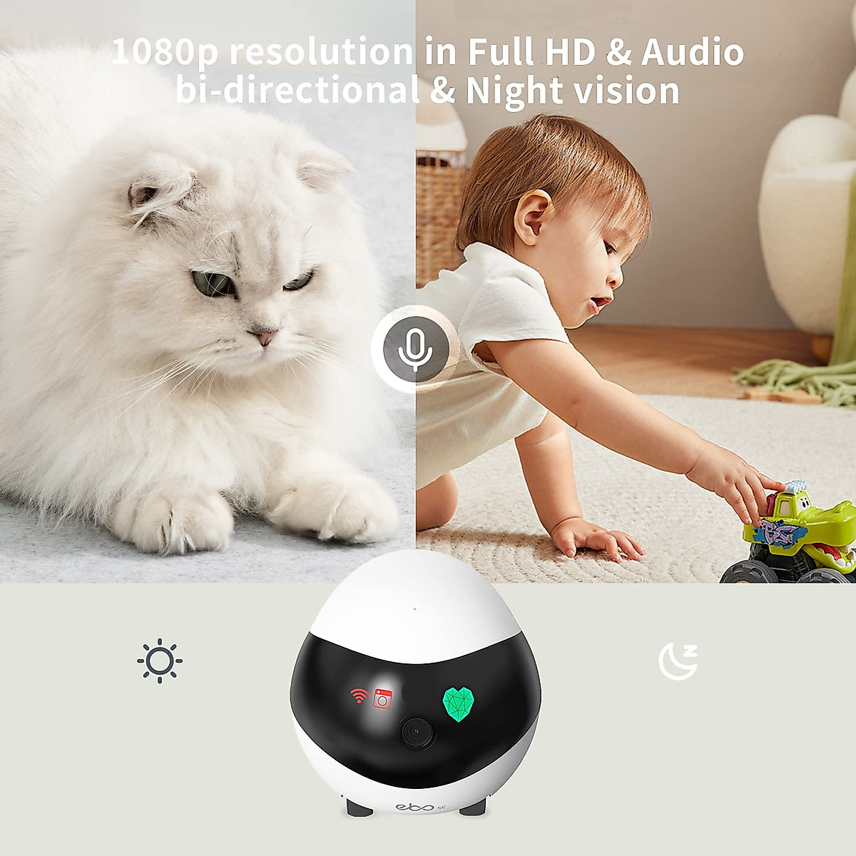 Truwelby Enabot Ebo SE Moving Home Security Camera, Indoor Pet Robot 1080P, with 2 Way Audio, Night Vision, Auto-Cruise, Self-Charging, Motion Detection IP Cam
