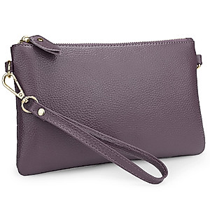 YALUXE Women Wristlet Clutch Genuine Full Grain Leather Crossbody Purse Smartphone Signature Wallet Strap