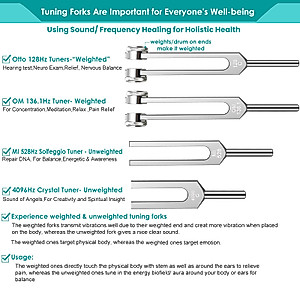 4Pcs Tuning Fork Medical Sound Healing Set(128Hz, OM 136.1Hz, MI 528Hz, 4096Hz), Tuning Fork Chakra Solfeggio Meditation Biofield Heart Aluminum Weighted Otto Body Tuner Angel Activator Hammer Mallet
