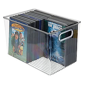 mDesign Deep Plastic Home Storage Organizer Bin with Built-in Handles for Cube Furniture Shelving in Office, Closet, Cabinet, Bedroom, Bathroom, Nursery, Dorm - Ligne Collection - 4 Pack - Clear