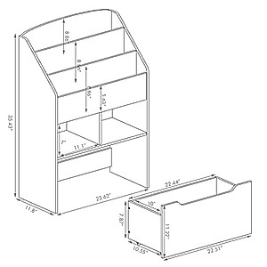 UTEX Kids Bookshelf and Toy Storage Organizer Kids Book Organizer Bookcase Storage for Kids with Rolling Toy Box White