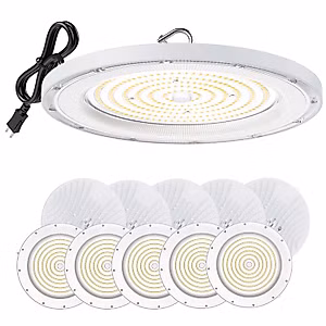 EdisonPar LED High Bay Light ECO 150W 10-Pack, 12' UFO Ceiling Lighting Fixture w/Plug for Garage Shop Warehouse Workshop 5000k 15000lm Non-dimmable IP65 (Count of 10 White)