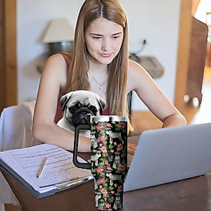 40 Oz Schnauzer Tumbler With Handle and Straw, Double Wall Stainless Steel Coffee Mug, Insulated Dog Dad or Mom Tumbler, Gifts for Women and Men