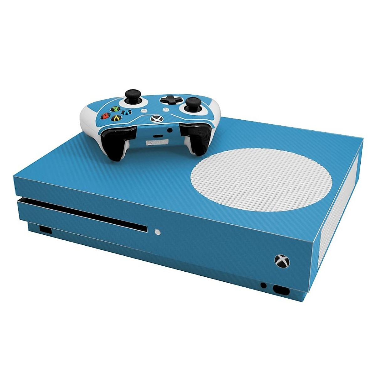 3D Carbon Fiber Sky Blue - Air Release Vinyl Decal Mod Skin Kit by System Skins - Compatible with Microsoft Xbox One Slim (XB1 Slim)