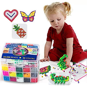 30,000 pcs Fuse Beads Kit 30 Colors 5MM for Kids, Including 10 Ironing Papers,48 Patterns, 7 Clear Pegboards, Tweezers, Perler Beads Compatible Kit