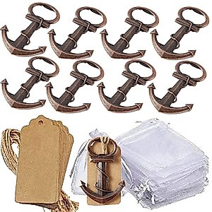 Amajoy 30 PCS Skeleton Nautical Anchor Bottle Opener with White Sheer Bag and Card for Wedding Party Favors & Decorations Baby Shower