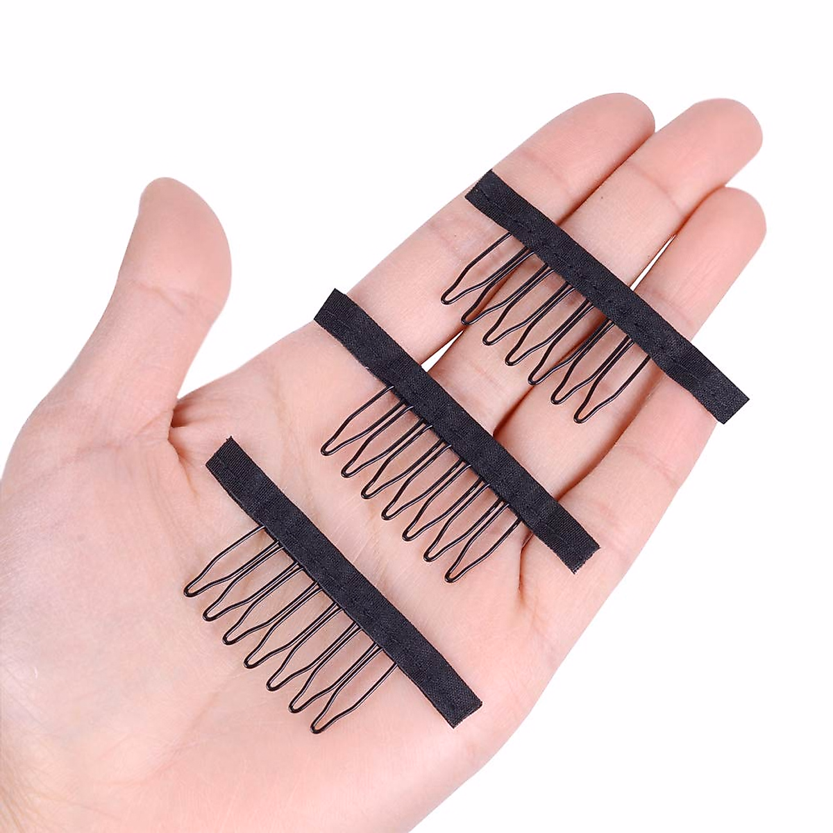 24 Pieces Steel Cloth Wig Combs and Clips Set - 7-Teeth Hair Accessories Tools for Making Wigs and Hairpieces (Black)