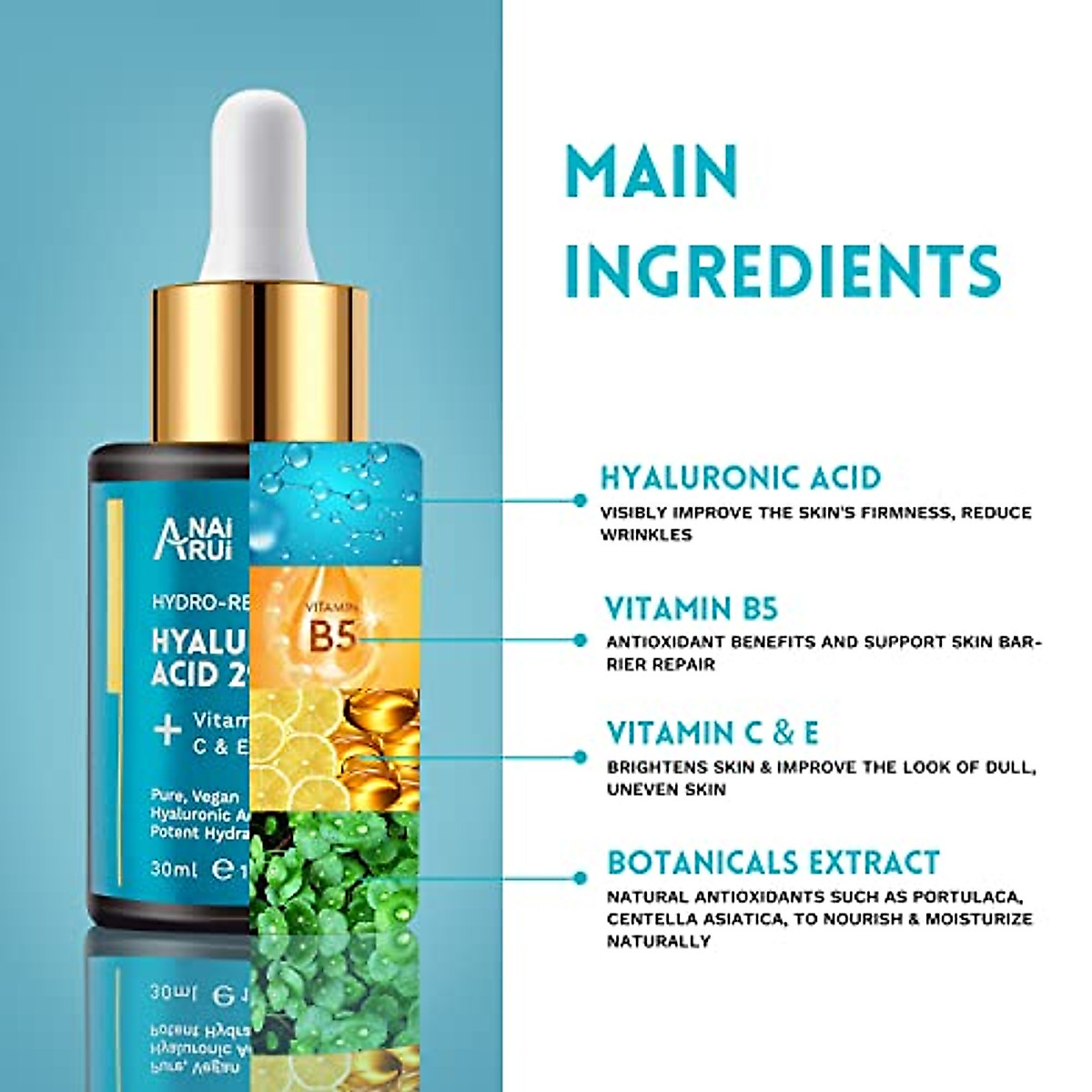 Hyaluronic Acid Serum for Skin 2% with Vitamin B5, C& E - Intense Hydration + Moisturizer, Plumps & Increase Firmness, Non-greasy, Paraben-free - 1. Fl Oz